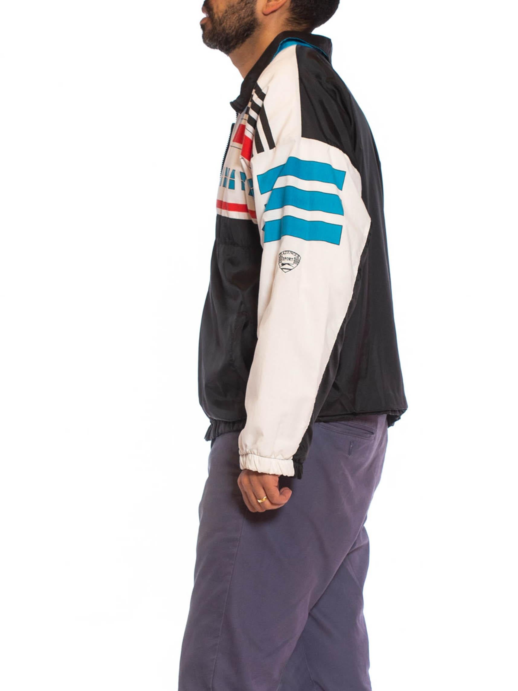 1980S Black and White Nylon Lined In Cotton Jersey Sports Windbreaker ...