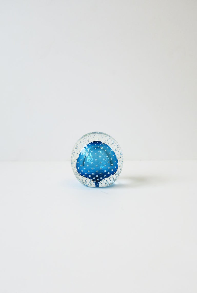 1980s Blue and Clear Art Glass Decorative Object or Paperweight at 1stDibs