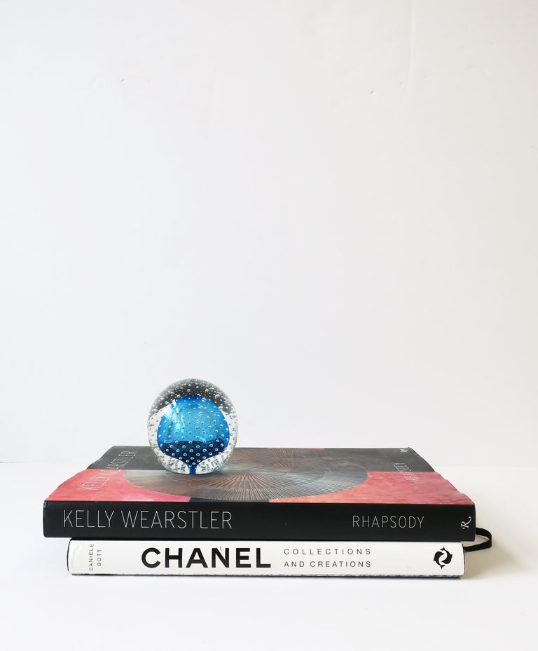 1980s Blue and Clear Art Glass Decorative Object or Paperweight at 1stDibs