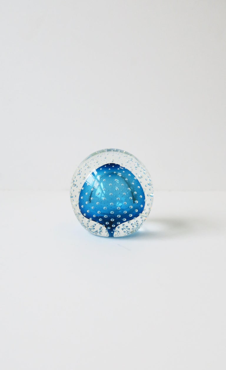 1980s Blue and Clear Art Glass Decorative Object or Paperweight at 1stDibs