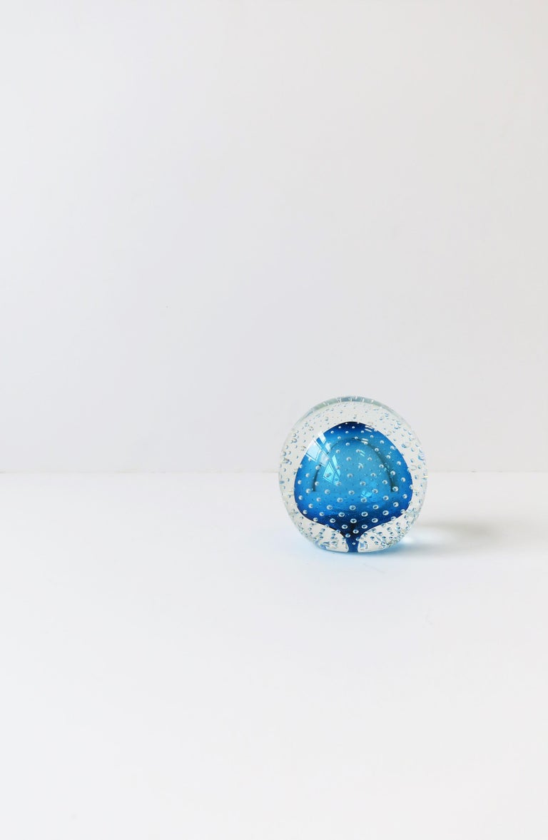 1980s Blue and Clear Art Glass Decorative Object or Paperweight at 1stDibs