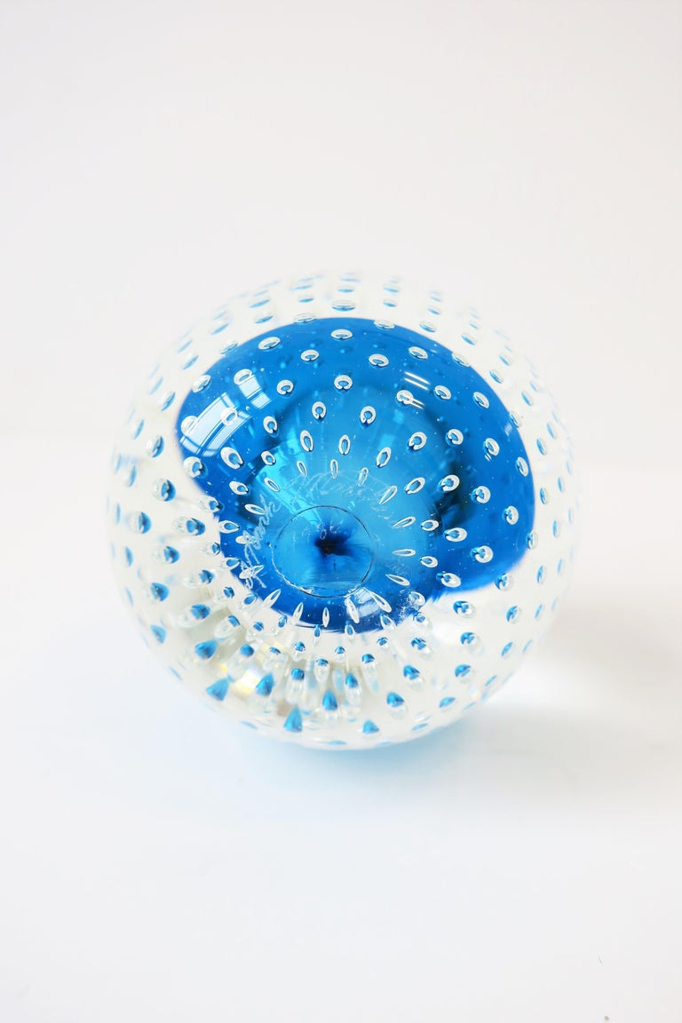 1980s Blue and Clear Art Glass Decorative Object or Paperweight at 1stDibs