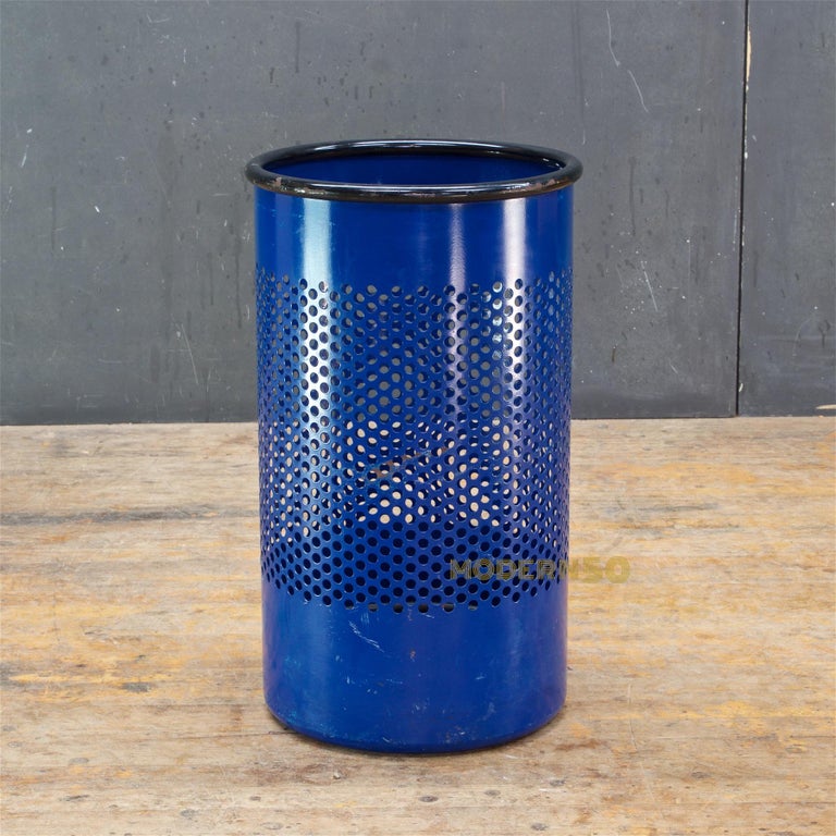 1980s Blue Perforated Metal Office Wastebasket Trash Can Italy Memphis ...