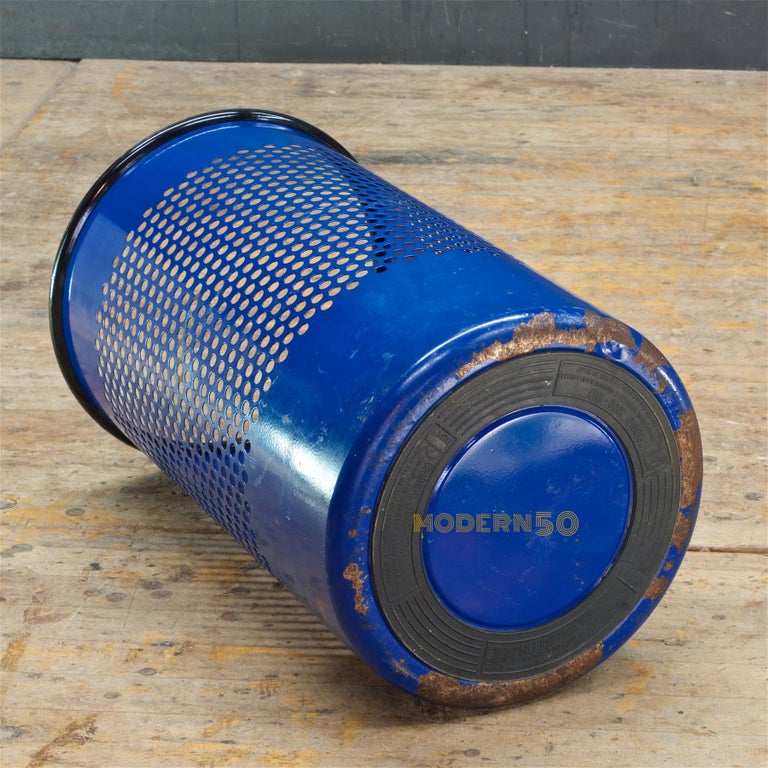 1980s Blue Perforated Metal Office Wastebasket Trash Can Italy Memphis ...