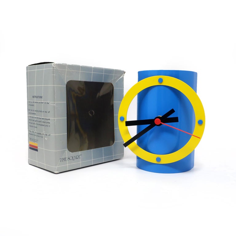 1980s Blue, Yellow and Black Metal Desk Clock by Time Square For Sale ...