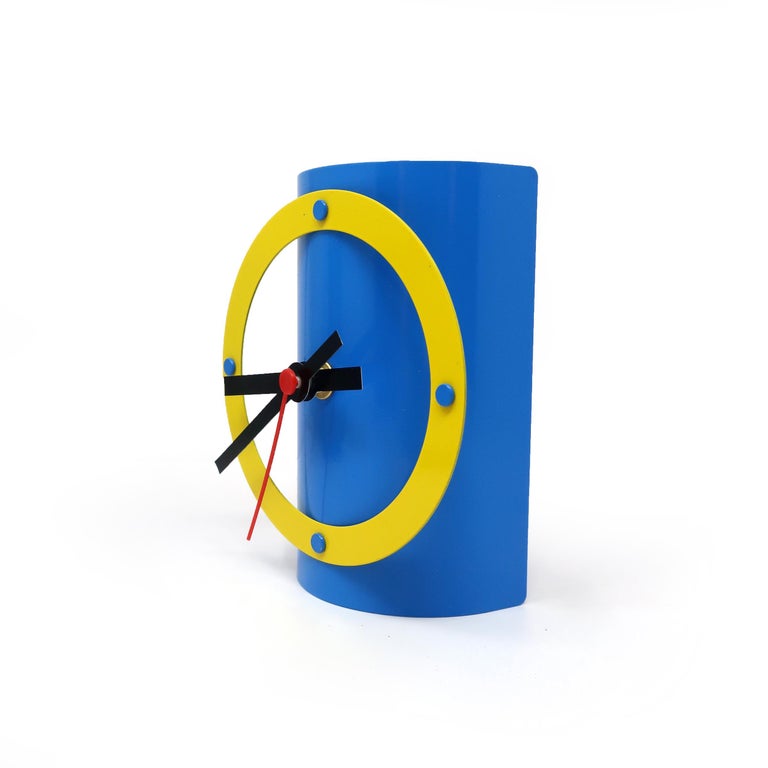 1980s Blue, Yellow and Black Metal Desk Clock by Time Square For Sale ...