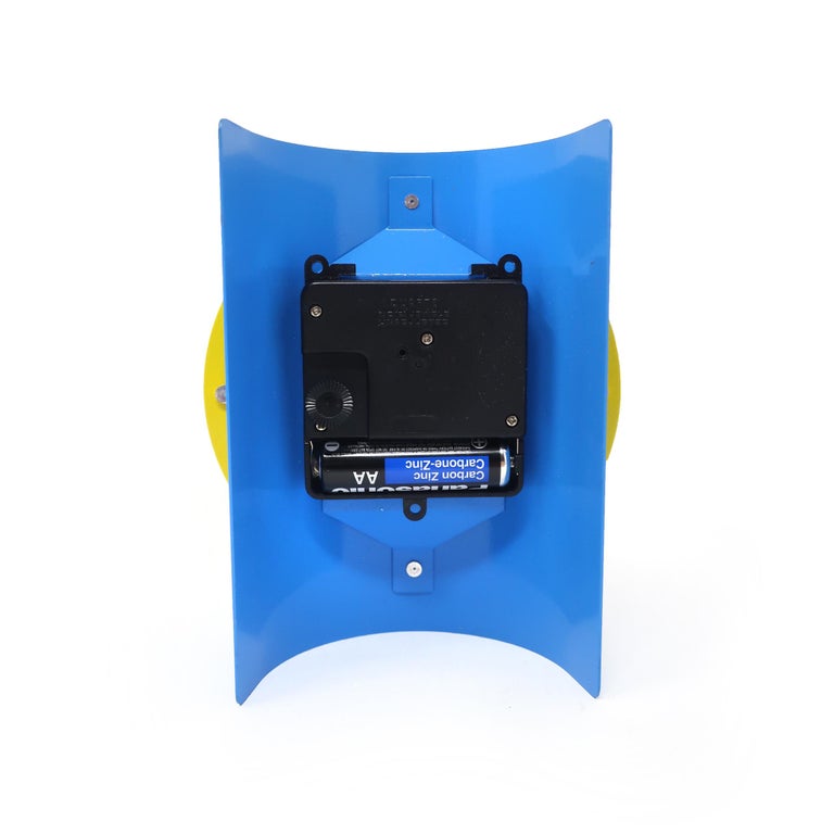 1980s Blue and Yellow Metal Desk Clock by Time Square For Sale at 1stDibs