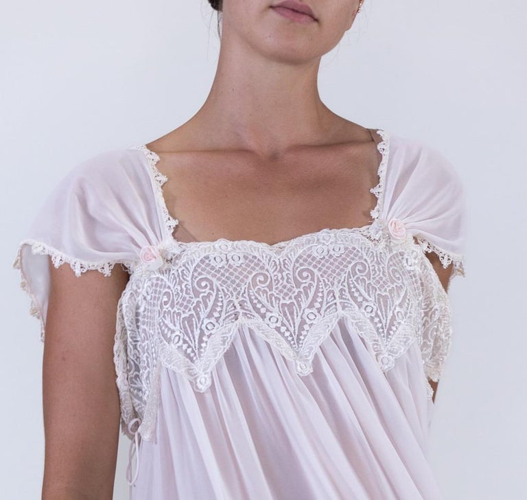 1980S Blush Pink Sheer Polyester Chiffon and Lace Negligee For Sale at ...