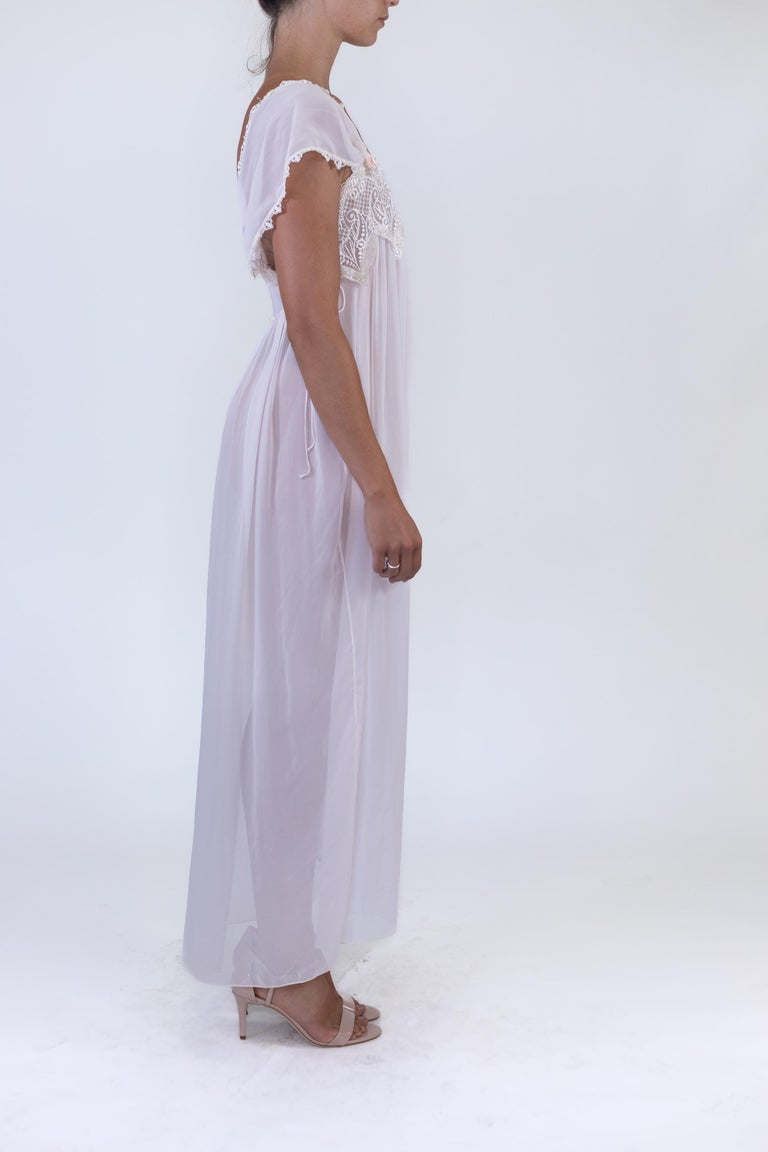 1980S Blush Pink Sheer Polyester Chiffon and Lace Negligee For Sale at ...