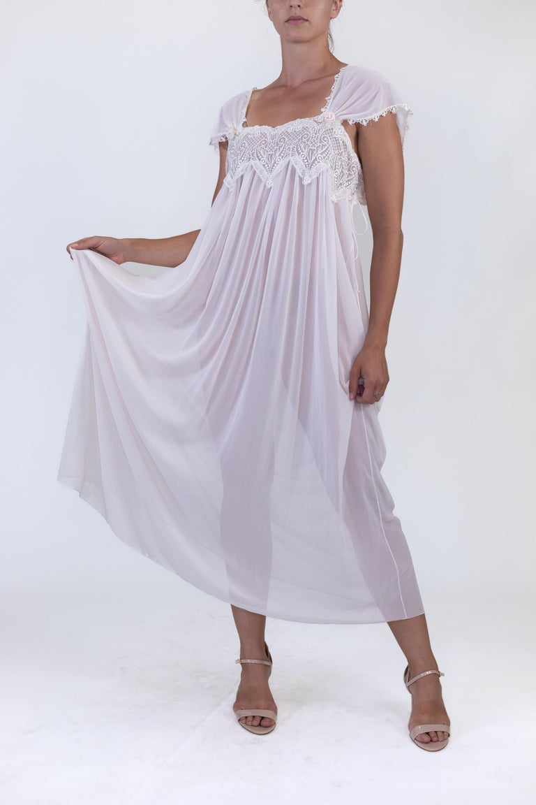 1980S Blush Pink Sheer Polyester Chiffon and Lace Negligee For Sale at ...