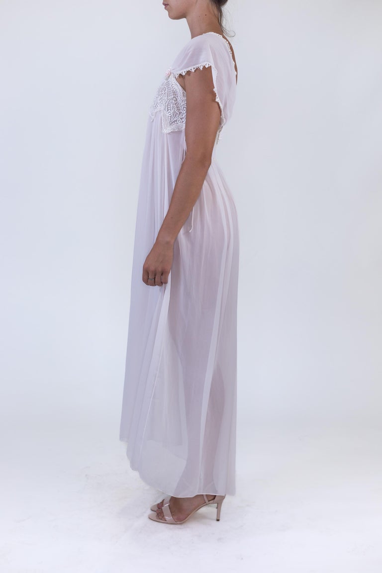 1980S Blush Pink Sheer Polyester Chiffon and Lace Negligee For Sale at ...
