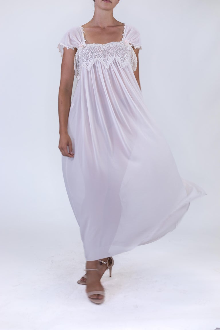 1980S Blush Pink Sheer Polyester Chiffon and Lace Negligee For Sale at ...