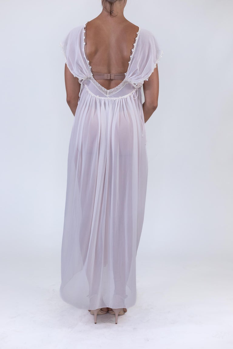1980S Blush Pink Sheer Polyester Chiffon and Lace Negligee For Sale at ...