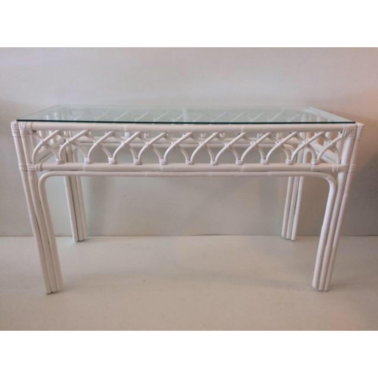 1980s Boho Chic Rattan Console Table For Sale at 1stDibs
