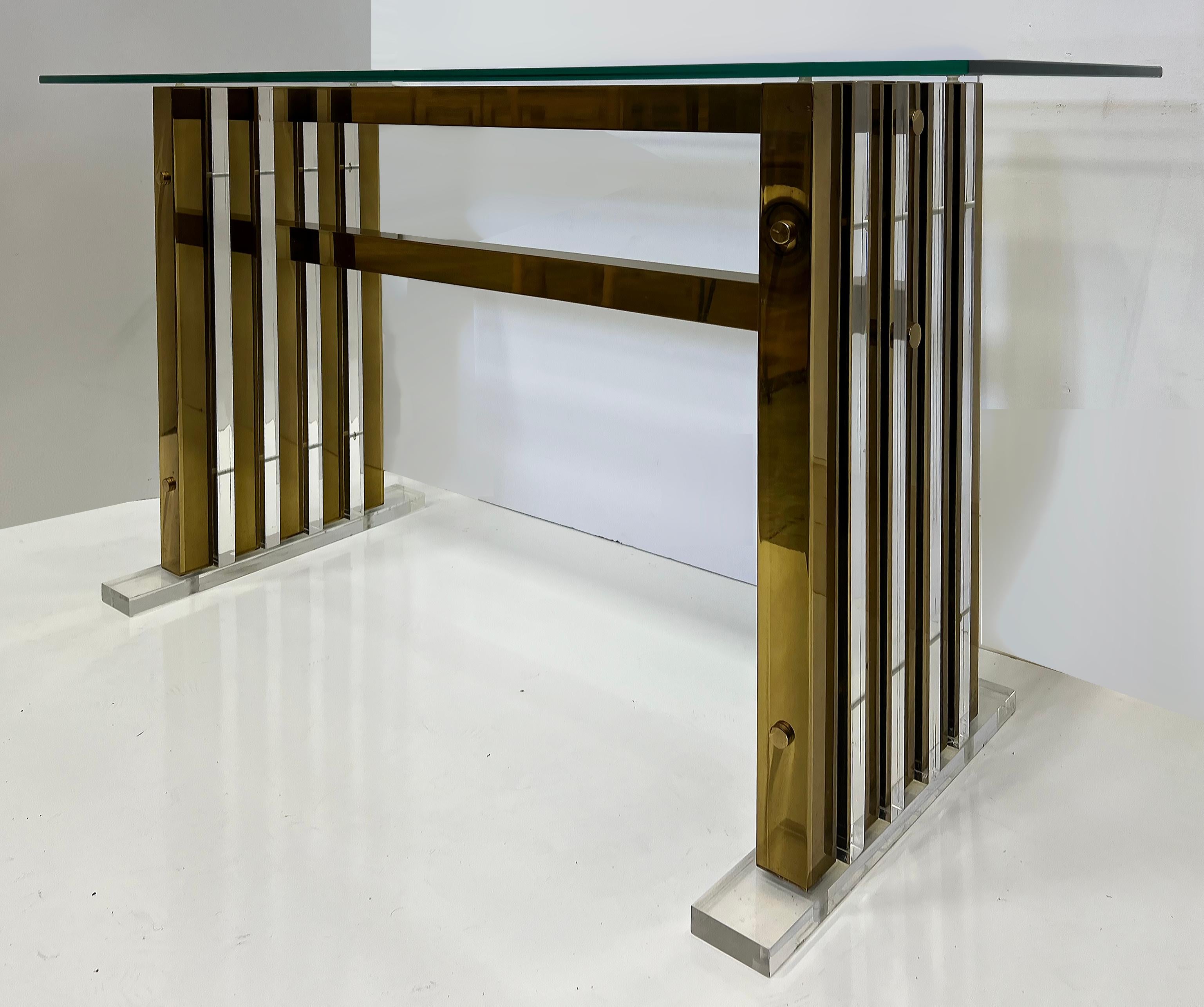 1980s Brass and Lucite Console Table, Charles Hollis Jones style For ...