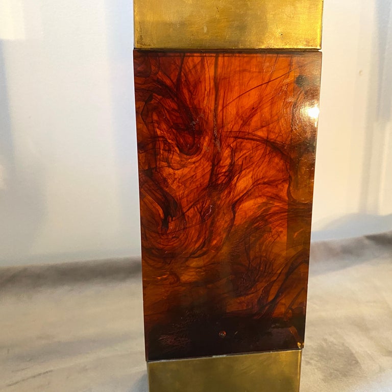 1980s Brass and Tortoise Effect Lucite Italian Table Lamp For Sale at ...