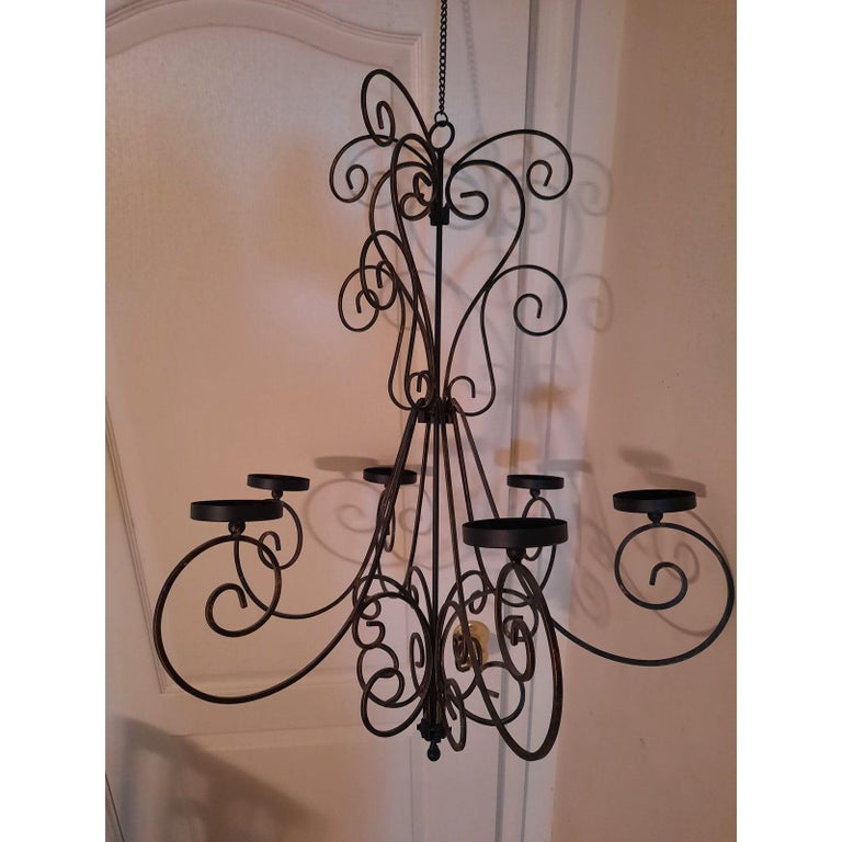 1980s Brass Iron Hanging Candelabra For Sale at 1stDibs