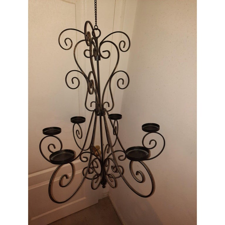 1980s Brass Iron Hanging Candelabra For Sale at 1stDibs