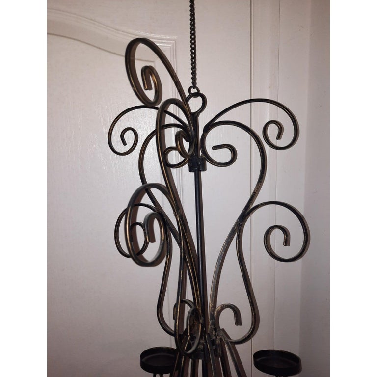 1980s Brass Iron Hanging Candelabra For Sale at 1stDibs