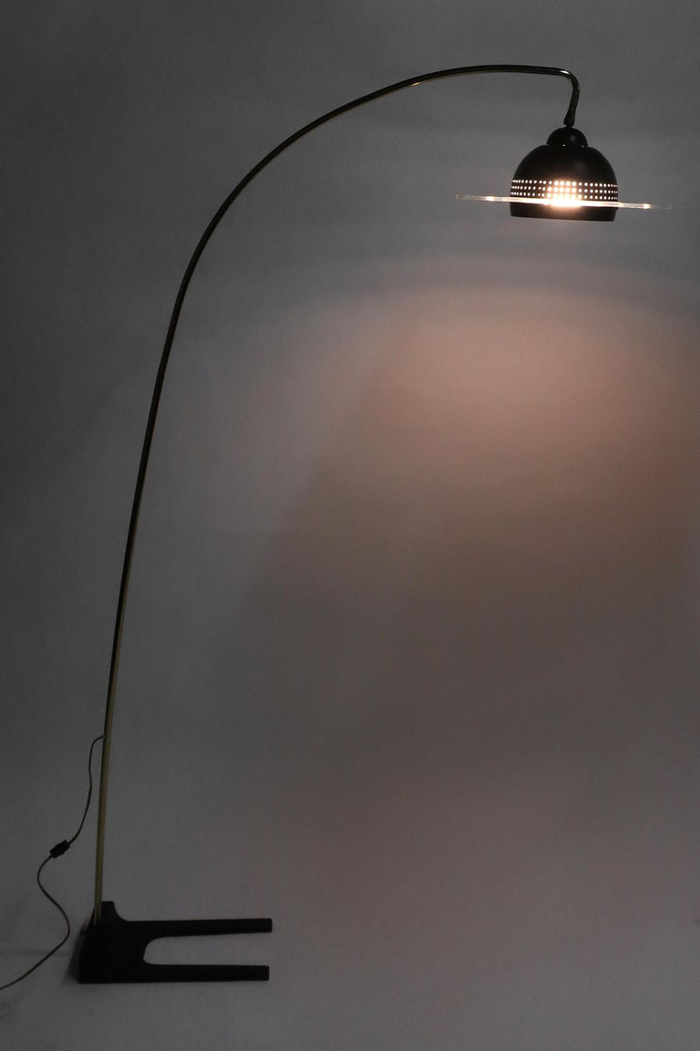 1980s Brass and Lucite Arc Floor Lamp by Clover Lamp Co. at 1stDibs