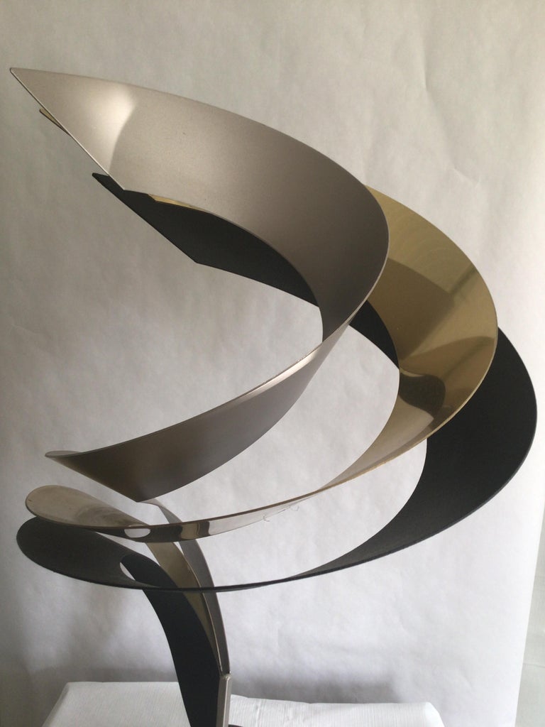 1980s Brass Steel and Aluminum Swirled Sculpture on Swivel Base For ...