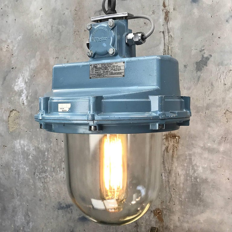 1980s British Made Aluminium and Glass Explosion Proof Victor Pendant ...