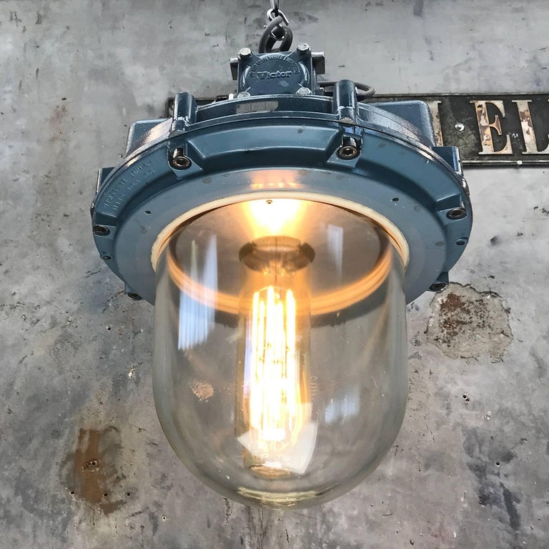 1980s British Made Aluminium and Glass Explosion Proof Victor Pendant ...