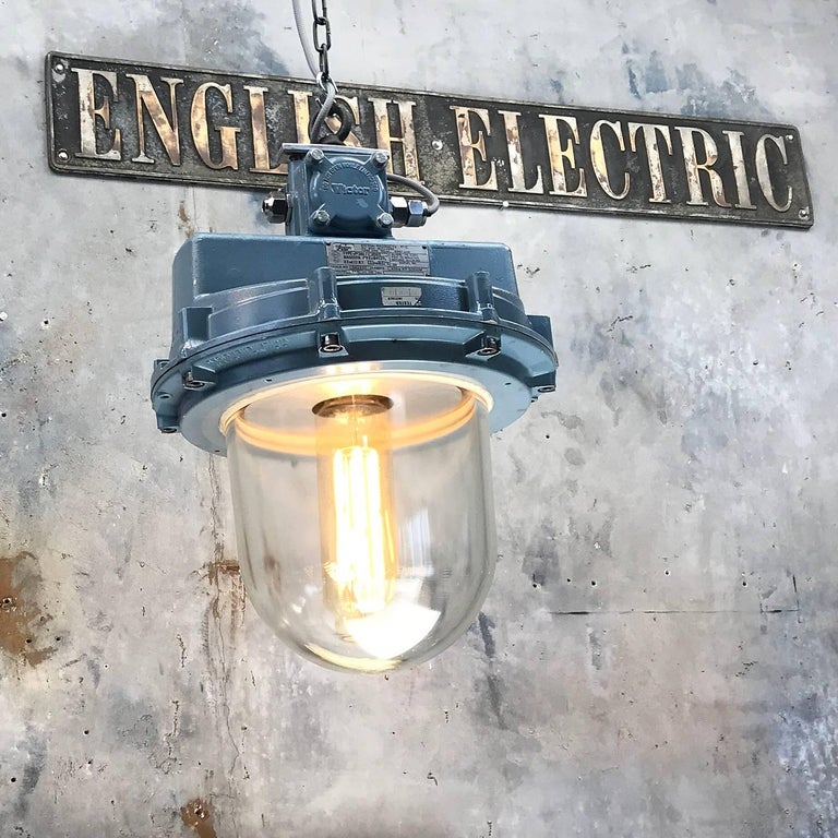1980s British Made Aluminium and Glass Explosion Proof Victor Pendant ...