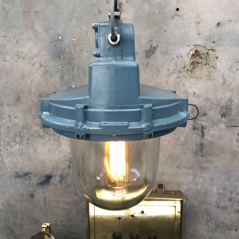 1980s British Made Aluminium and Glass Explosion Proof Victor Pendant ...
