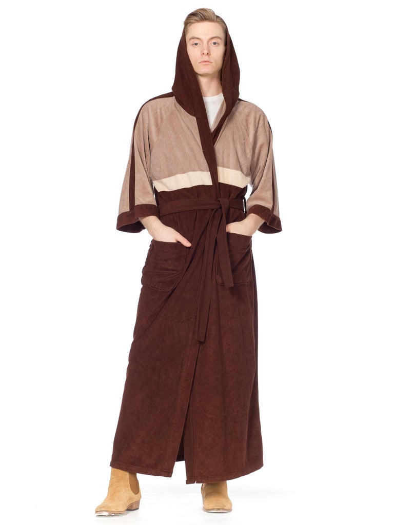 1980S Brown and Beige Colorblocked Velour Fleece Playboy Lounge Robe ...