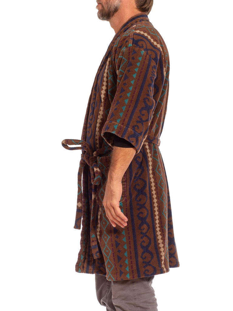 1980S Brown and Navy Cotton Robe For Sale at 1stDibs