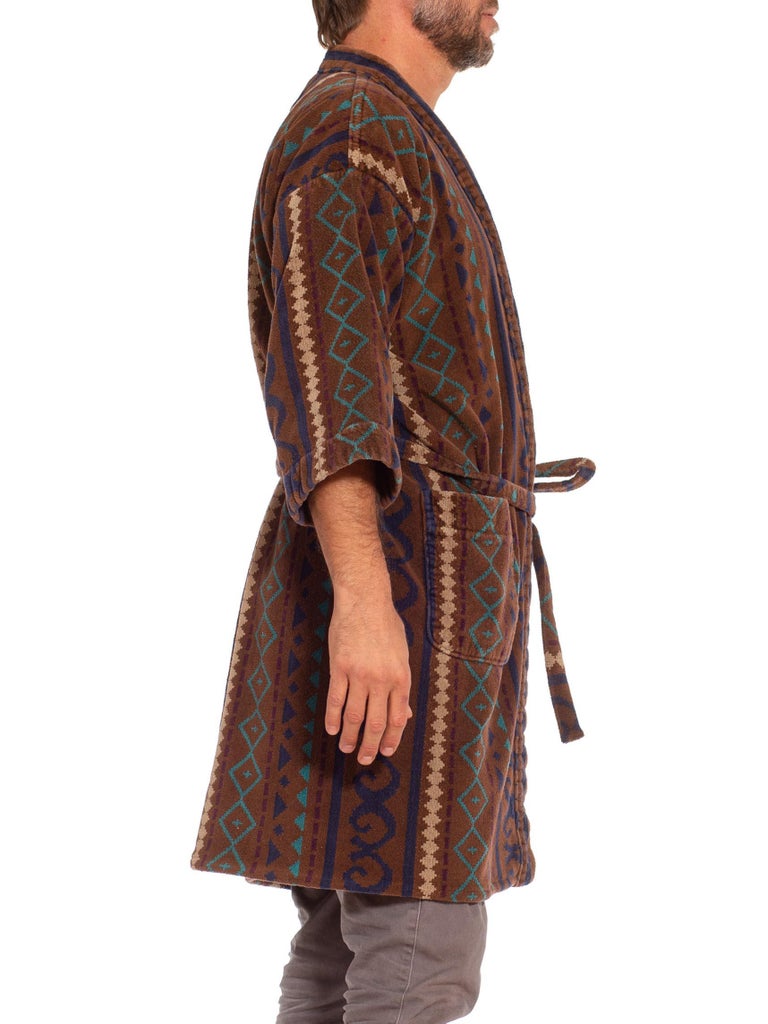 1980S Brown and Navy Cotton Robe For Sale at 1stDibs