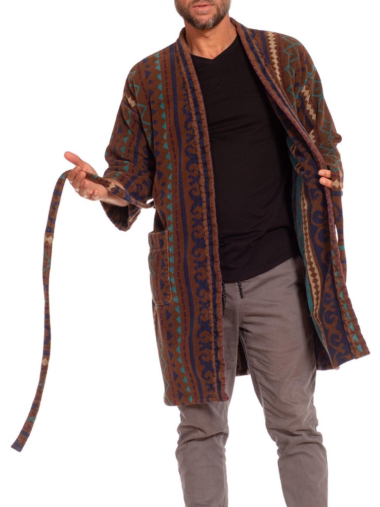 1980S Brown and Navy Cotton Robe For Sale at 1stDibs