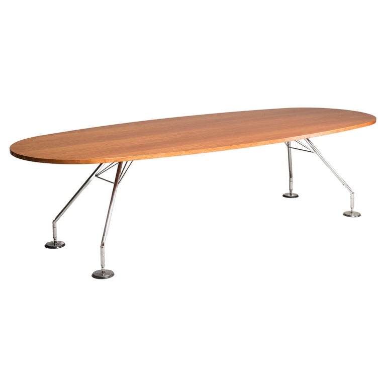 1980s by Norman Foster for Tecno Due Oval Steel and Wood Table For Sale ...