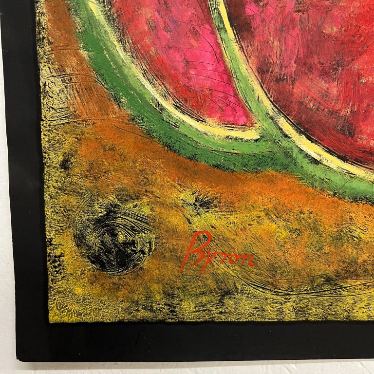 1980s Byron Gálvez Mexico Vibrant Modernism Artwork Pastel Ink Black ...