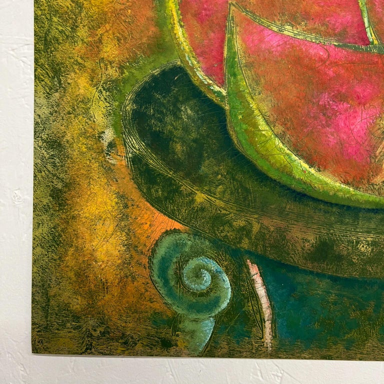 1980s Byron Gálvez Modernist Colorful Abstract Artwork Pink Fruit ...