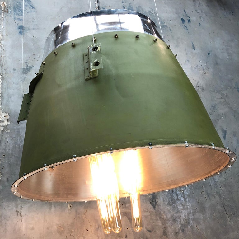 1980s Canadian Bombardier Jet Engine Cowling, Green Industrial Pendant ...