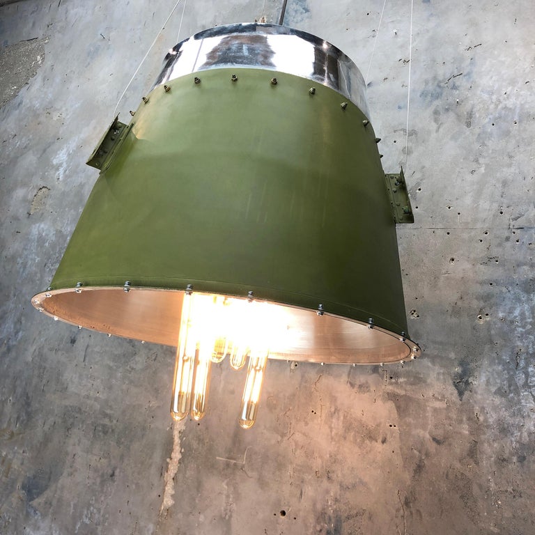 1980s Canadian Bombardier Jet Engine Cowling, Green Industrial Pendant ...