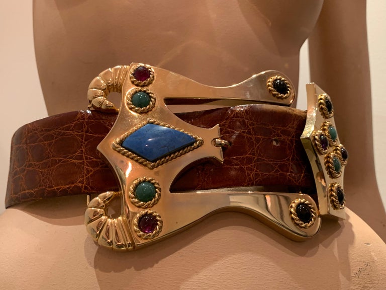 1980s Caryn Suzann Genuine Gator Belt W/ Etruscan-Inspired Semi ...