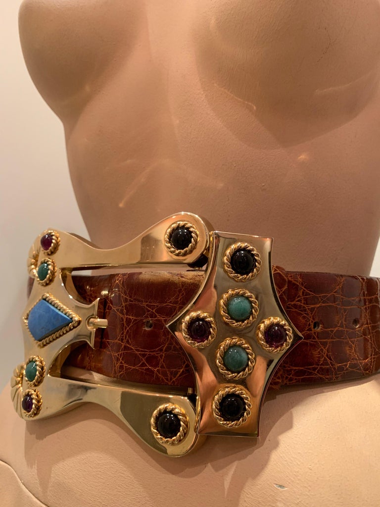 1980s Caryn Suzann Genuine Gator Belt W/ Etruscan-Inspired Semi ...