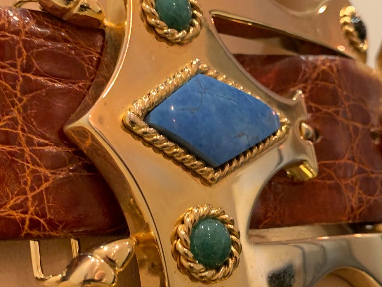 1980s Caryn Suzann Genuine Gator Belt W/ Etruscan-Inspired Semi ...