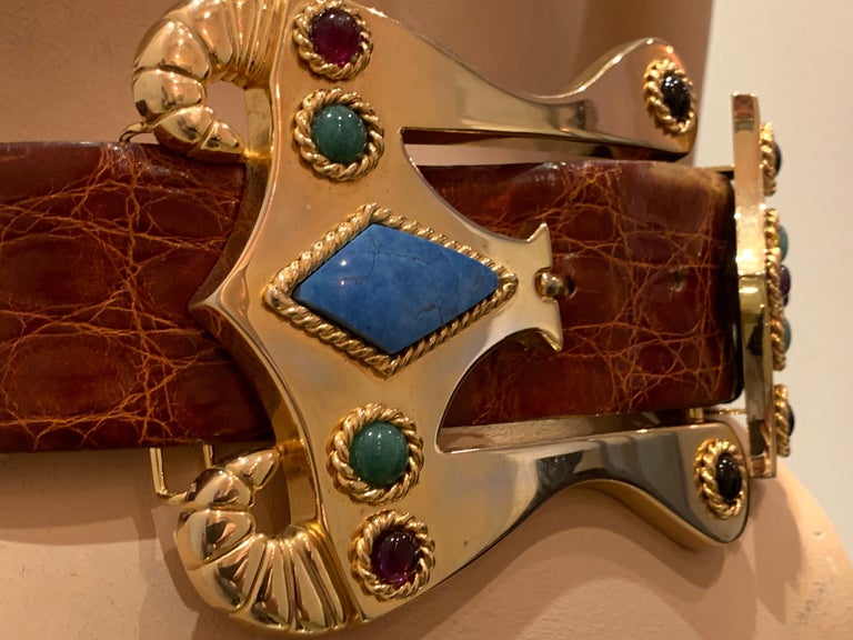 1980s Caryn Suzann Genuine Gator Belt W/ Etruscan-Inspired Semi ...