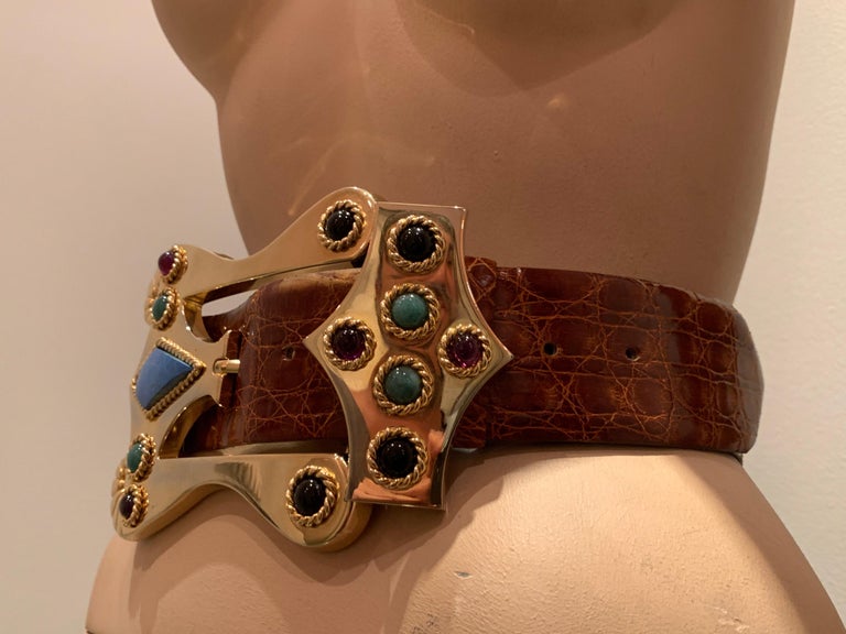 1980s Caryn Suzann Genuine Gator Belt W/ Etruscan-Inspired Semi ...