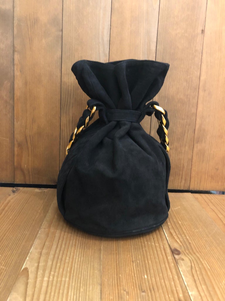 1980s Chanel Black Nubuck Bucket Chain Bag at 1stDibs