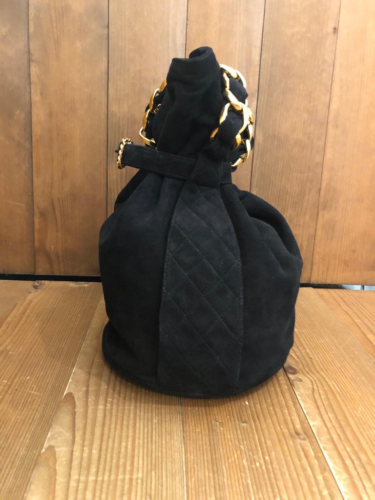 1980s Chanel Black Nubuck Bucket Chain Bag at 1stDibs