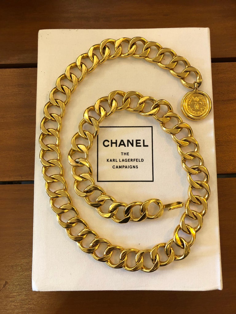 1980s Vintage CHANEL Gold Toned CoCo Chain Belt Necklace at 1stDibs