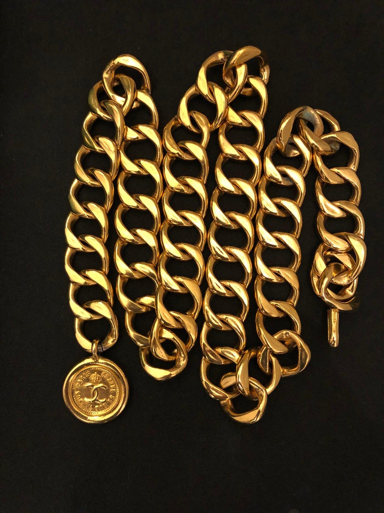 1980s Vintage CHANEL Gold Toned CoCo Chain Belt Necklace at 1stDibs