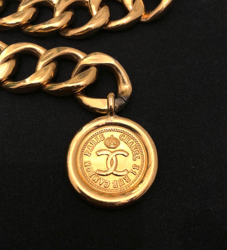 1980s Vintage CHANEL Gold Toned CoCo Chain Belt Necklace at 1stDibs