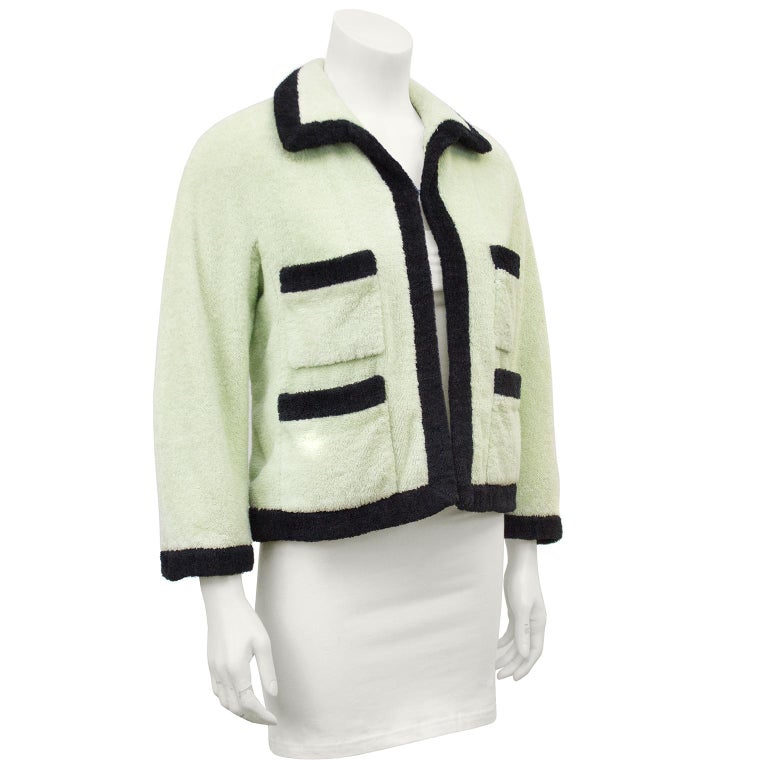 1980s Chanel Mint Terry Cloth Cropped Jacket at 1stDibs | chanel fleece ...