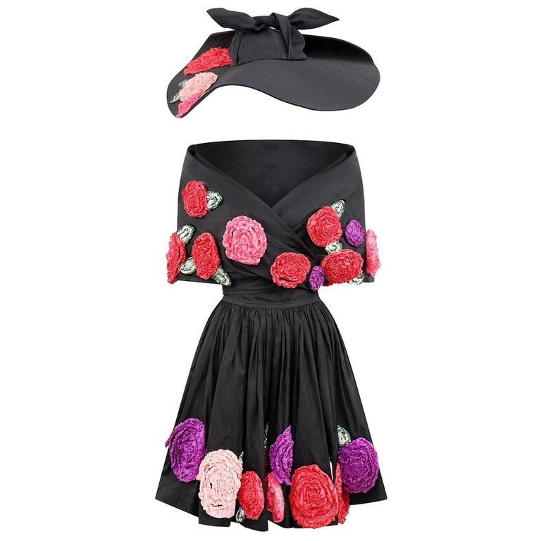 1980s Chantal Thomass Silk Appliqué Ensemble With Matching Accessories ...